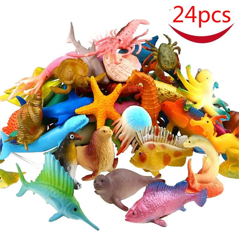 24PCS Ocean Sea Animal Model Toy Set Turtle Octopus Shark Starfish etc ...