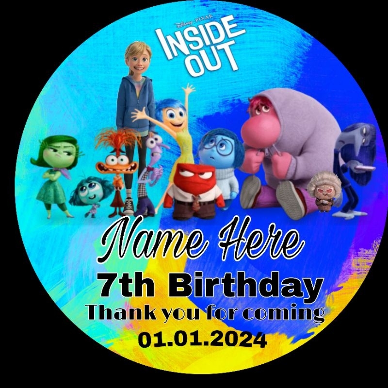 Inside out theme round sticker label for birthday souvenirs waterproof ...