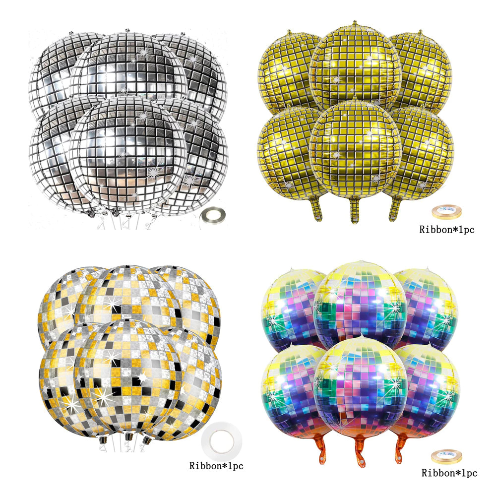 6 PCS Disco Ball Balloons Silver Gold Rainbow Black Disco Mylar Foil ...