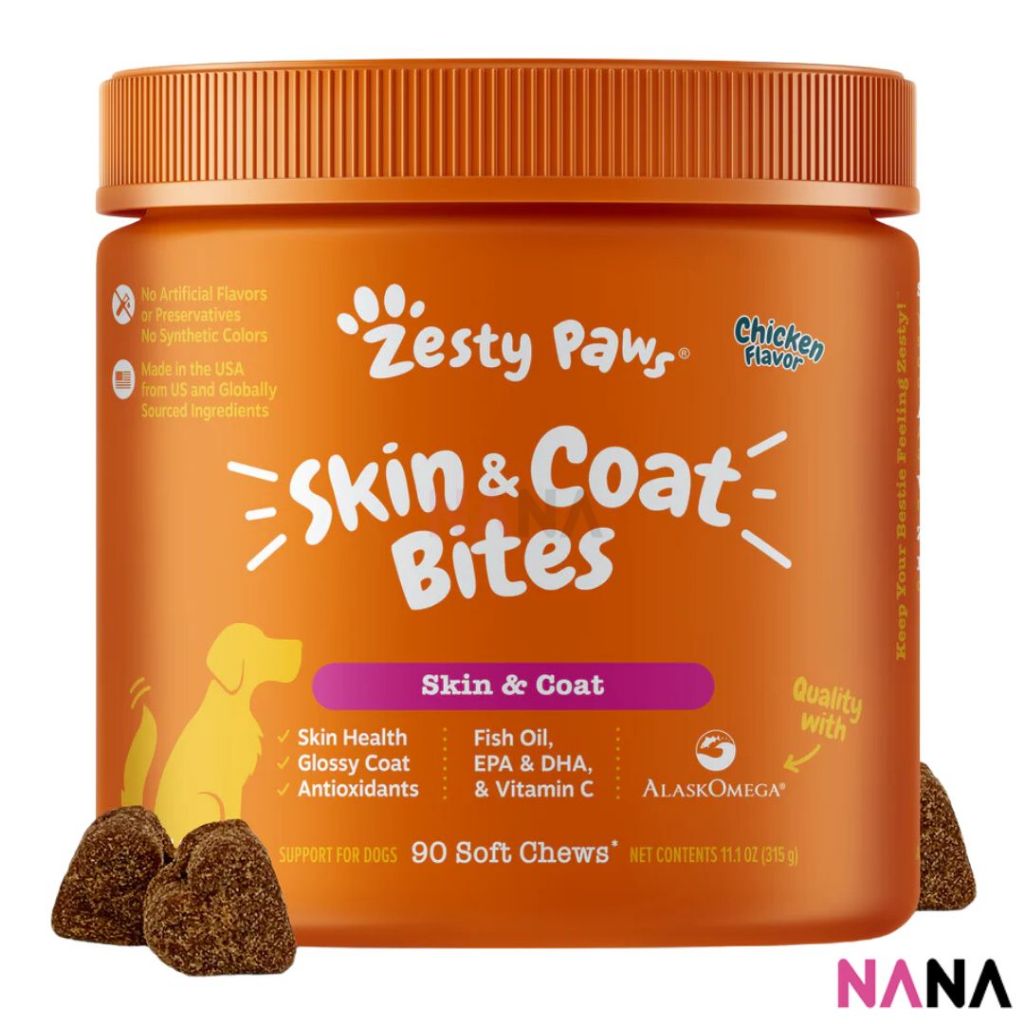 Zesty Paws Skin & Coat Bites Chicken Flavor 90 Soft Chews (EXP:09 2026 ...