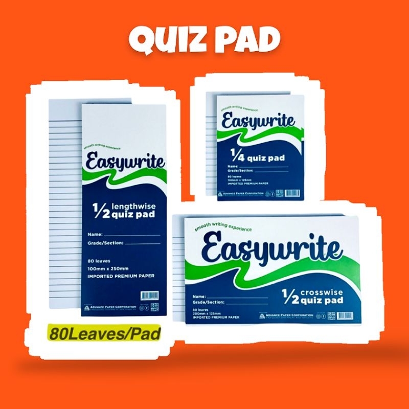 400Leaves EASYWRITE Quiz Pad White Paper 1/4 1/2 Crosswise Lengthwise ...