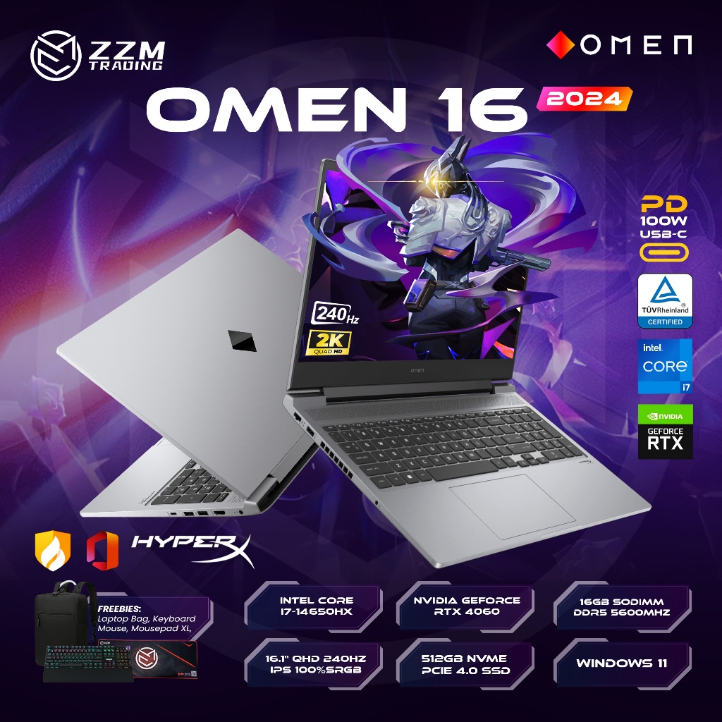 HP OMEN 16 (ae000TX) 2024 i7-14650HX RTX 4060 16" 2.5K 240Hz 3ms IPS ...