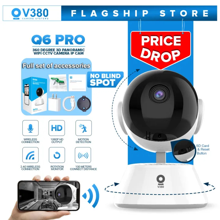 V380 Q6 Pro CCTV Camera Wi-Fi Connect To Cellphone 2MP HD Night Vision Smart Security ...