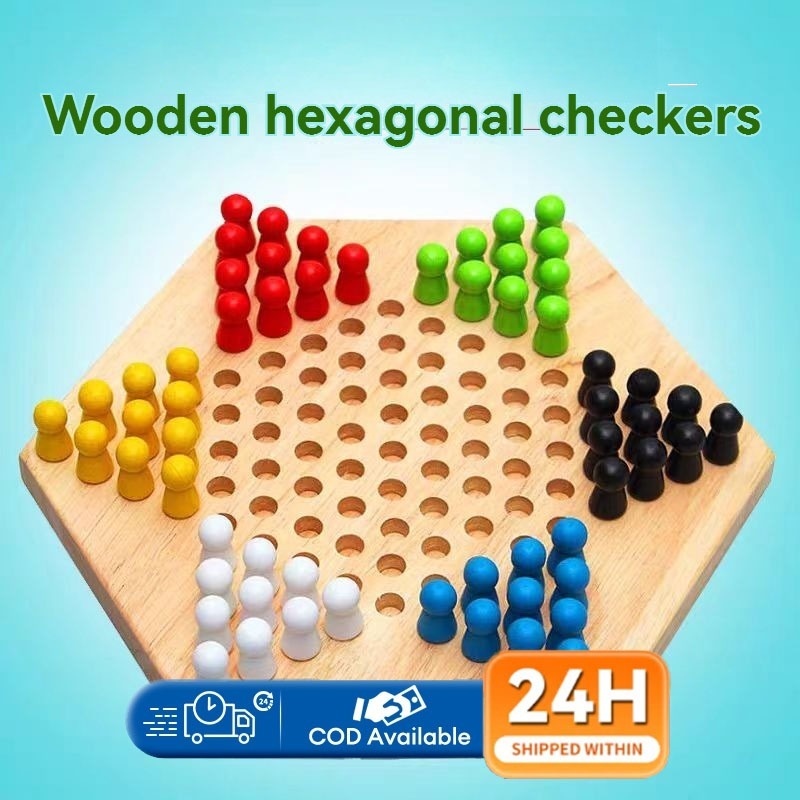 Most Popular Traditional Hexagon Wooden Chinese Checkers Family Game ...