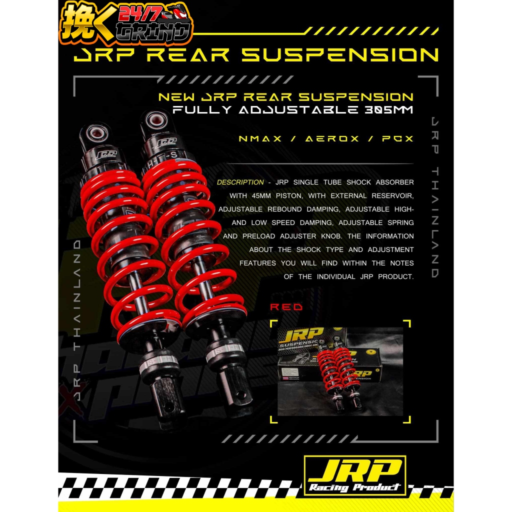 JRP Shock Fully Adjustable 305mm For Nmax v1 v2 / Aerox v1 v2 / Pcx 150 ...
