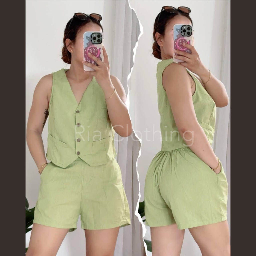 ALLYSA Vest Button Terno High Waist Shorts Trendy Sexy Summer Coords ...