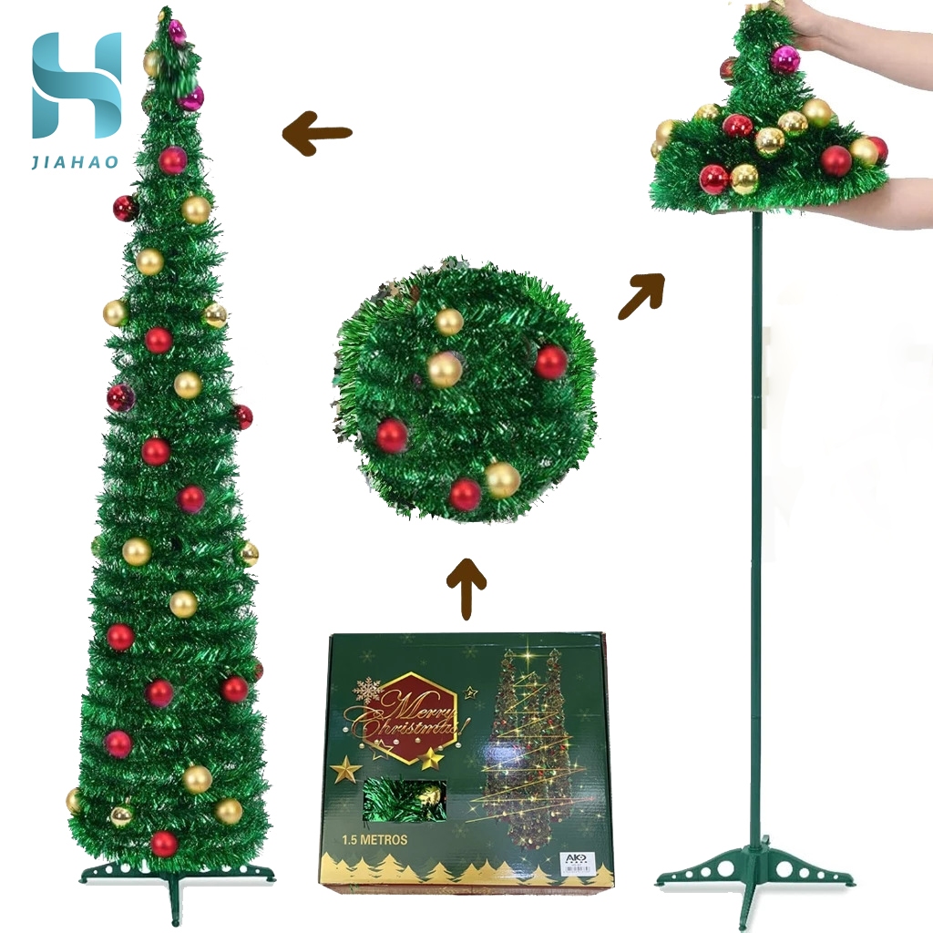 Foldable Christmas Tree Pop Up Artificial Tinsel Christmas Tree with ...