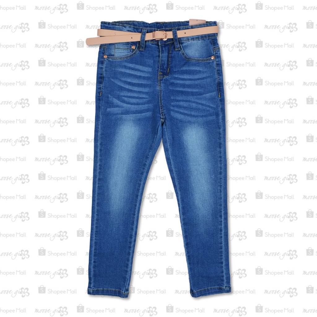 Moose Girl Dark Blue WASHED Denim Pants With Peach Belt (GDLP- 5200 ...