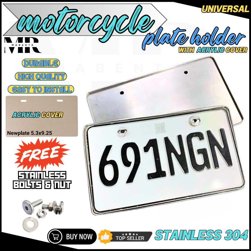MOTORCYCLE STAINLESS LICENSE PLATE NUMBER FRAME HOLDER WITH ACRYLIC ...