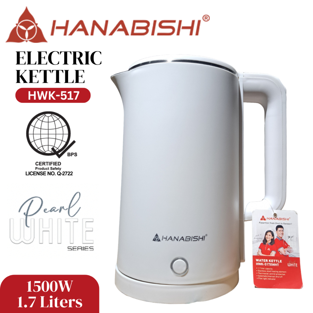 Hanabishi Electric Kettle 1.7L Pearl White Series HWK517XWHT | Shopee ...