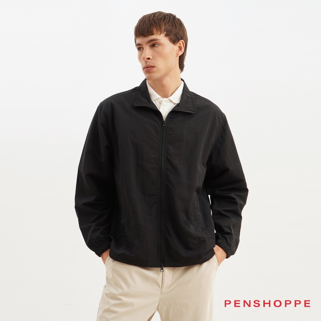 Penshoppe Relaxed Fit Windbreaker With Two Way Zipper For Men (Black ...