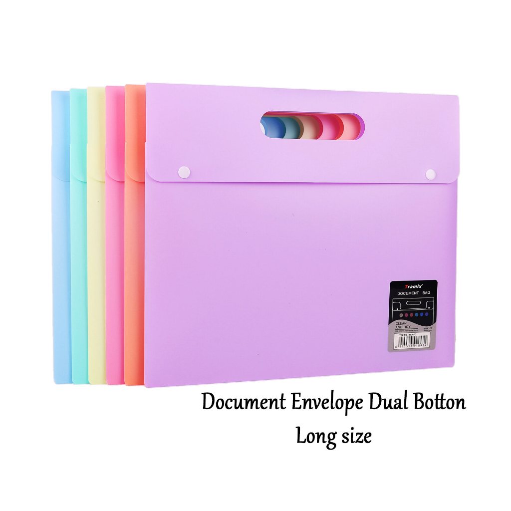 Double button hand-held plastic document envelope pastel color file bag ...