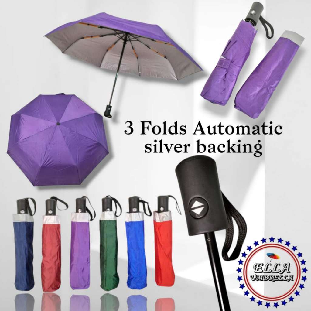 (ellashop) 3folds automatic open/close silver backing.umbrella ...