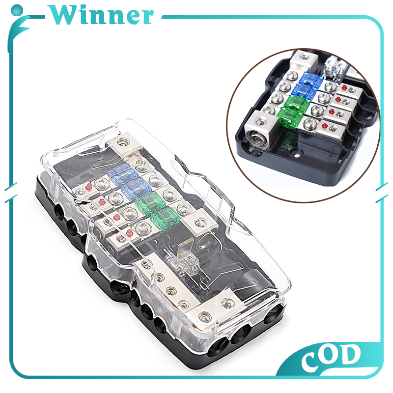Car Audio Fuse Holder Fuses Distribution Block Box 2 In 4 Out with LED ...