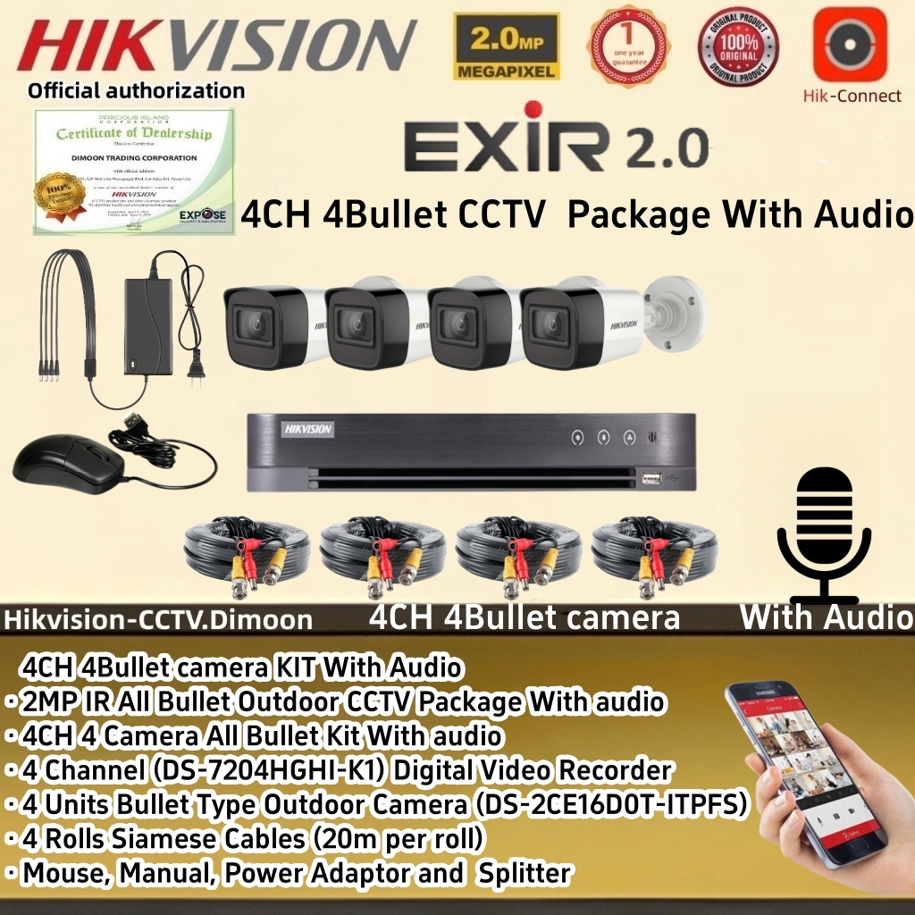 Hikvision 4CH 8CH HD 2MP ALL Bullet CCTV Package With Audio camera kit ...