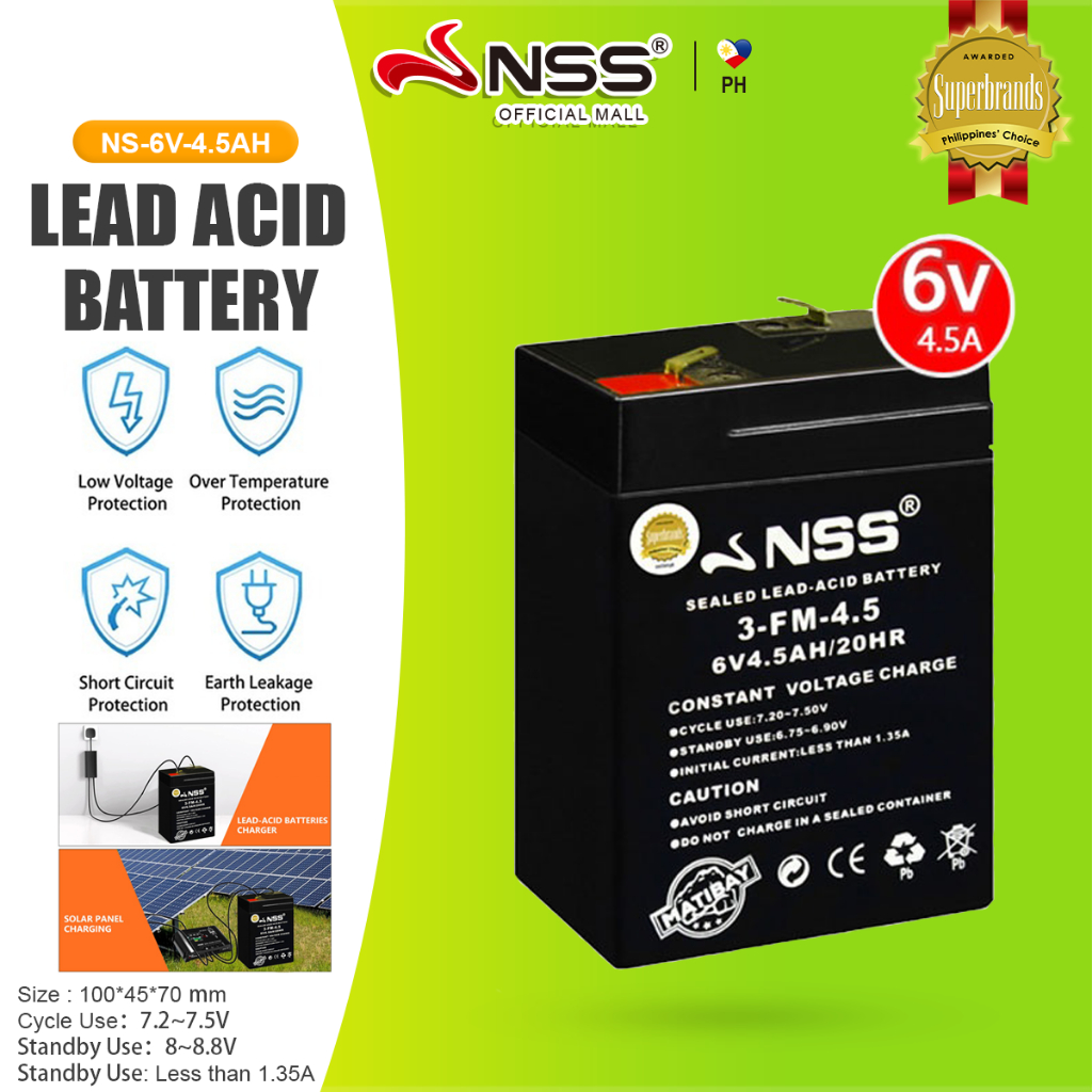 NSS Solar Battery 6V 4.5AH Rechargeable Sealed Lead Acid Battery Outdoor Battery Home Battery ...