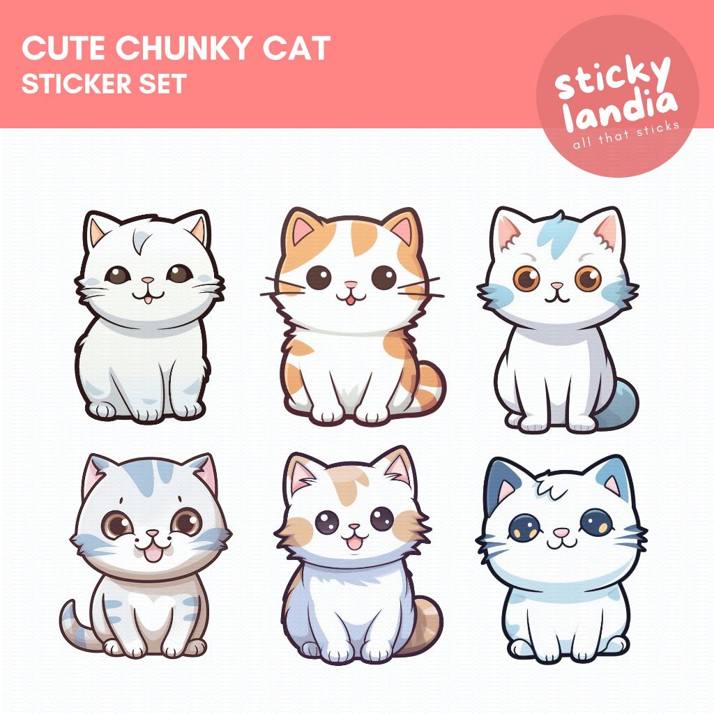 Cute Chunky Cats Vinyl Sticker Set | For Laptop Tumbler Phone Journal ...