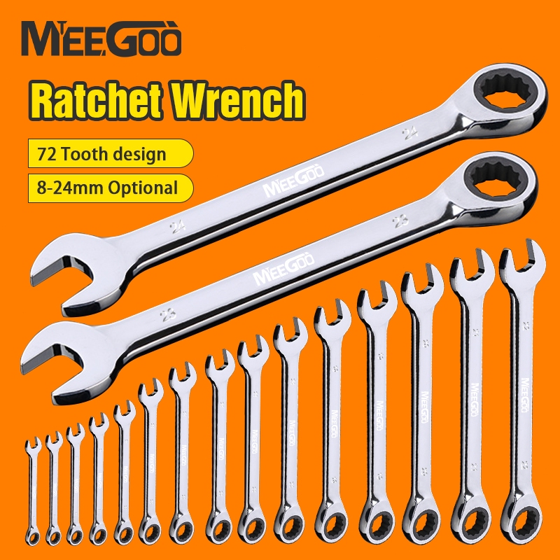 MeeGoo 8-24MM Rachet Combination Wrench Steel Chrome Vanadium Gear ...