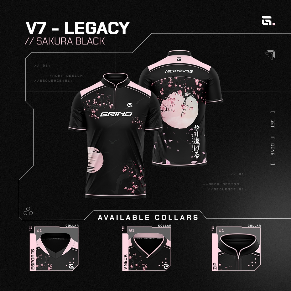 Grind V7 Legacy Sakura Black, Customizable Esports Jersey, Regular Cut ...