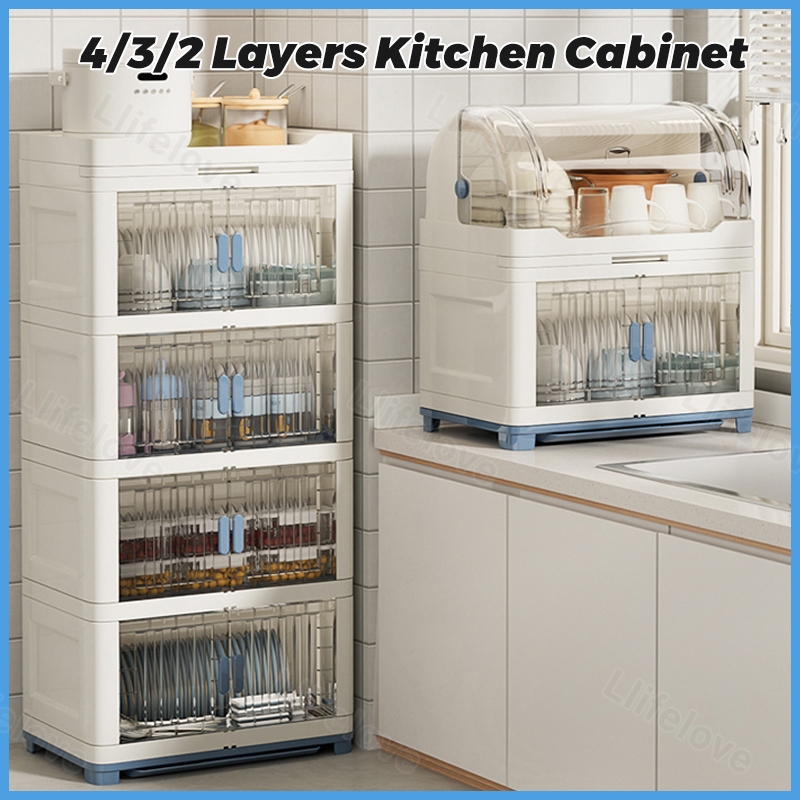 4/3/2 Layers Dish Rack Cabinet With Cover Kitchen Clamshell Cupboard ...