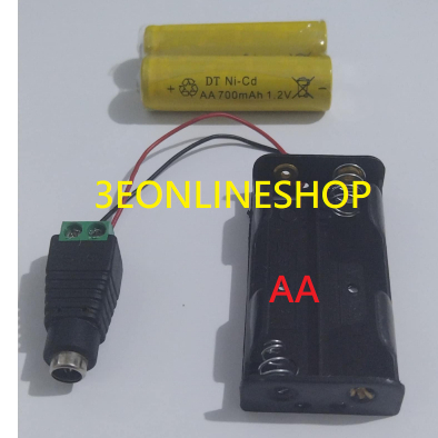 AA BATTERY HOLDER to DC FEMALE POWER PLUG + 2PC RECH. BATTERY AA FOR ...