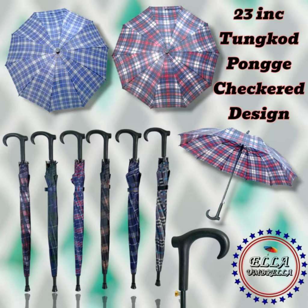 (ELLASHOP) 23 inches Tungkod style Checkered design umbrella | Shopee ...