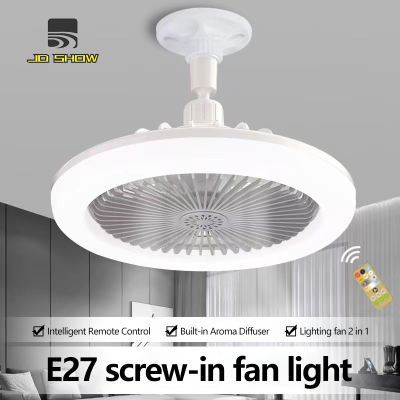 Remote Control Ceiling Fan low Noise Adjustable Brightness 3-Speeds E27 ...
