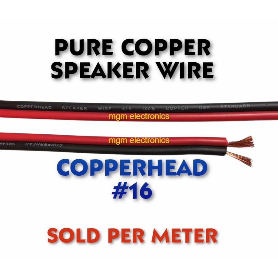 1METER Copperhead Speaker Wire 100% Copper # 22, 18, 16 RED/BLACK ...