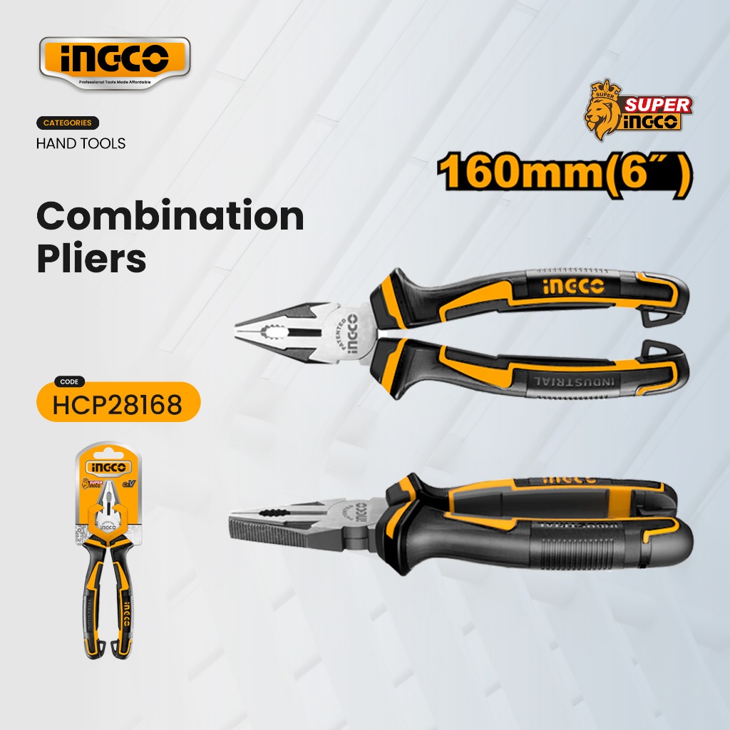 Ingco Industrial Combination Pliers 6" 160mm Cr-V TPR Two Handle ...