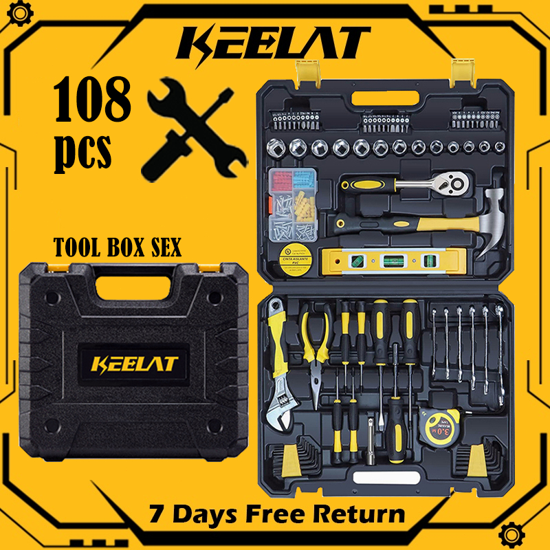 KEELAT 108 Pcs Toolbox Set Home Tool Kit DIY and Quick Repairs Home ...