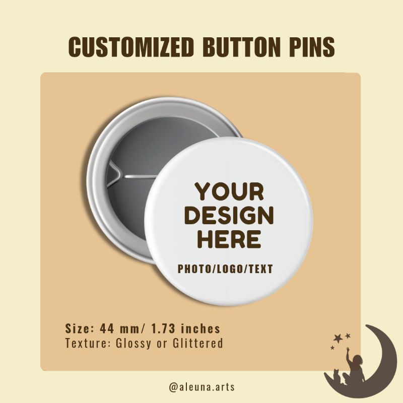 Personalized/Customized Button Pins | 44 mm | Glittered or Glossy ...