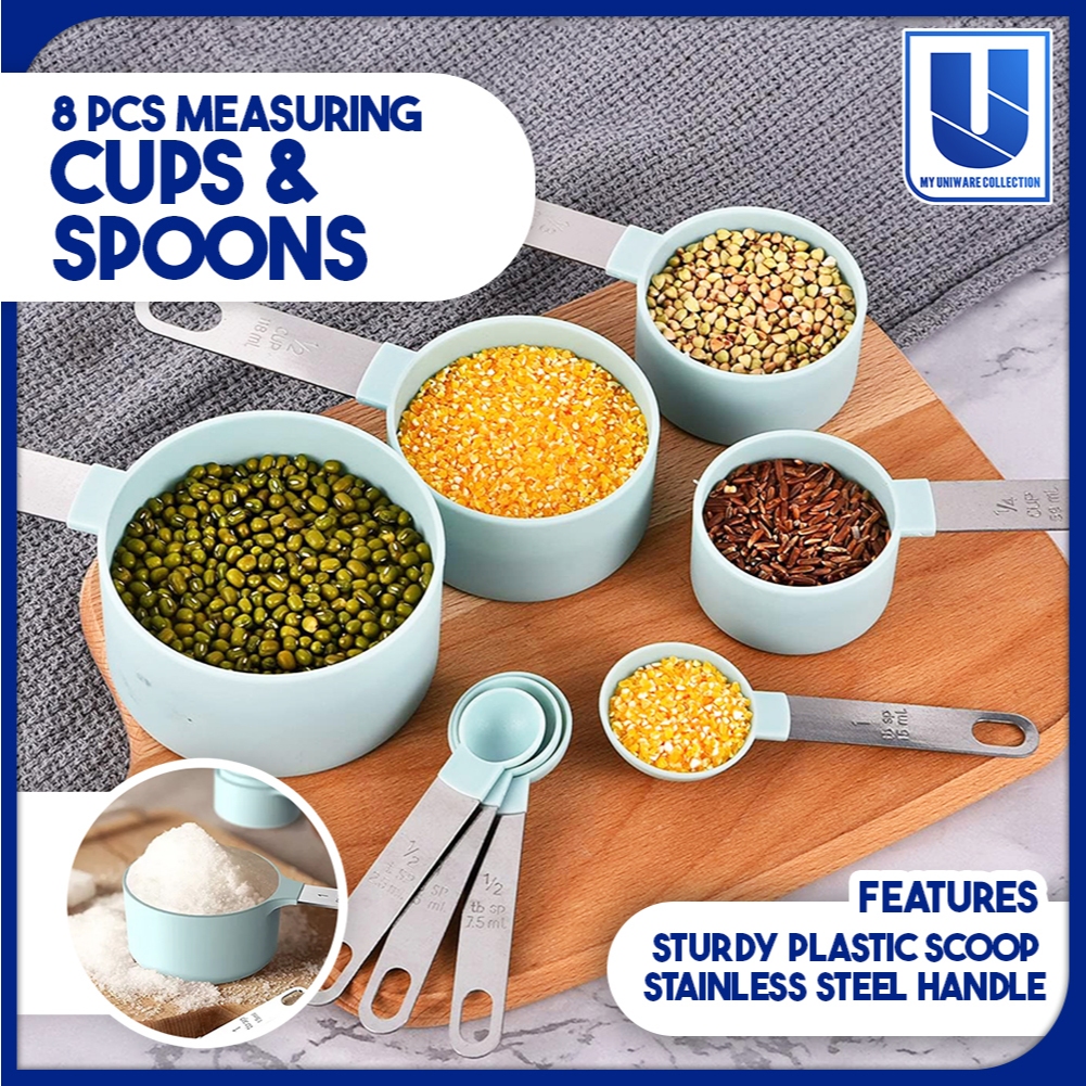 8pcs Measuring Cups and Measuring Spoons Stainless Steel for Baking ...