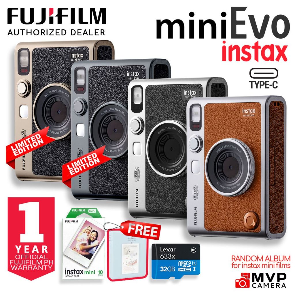 FUJIFILM Fuji Instax Mini EVO Hybrid Instant Black Brown Vintage Type C ...