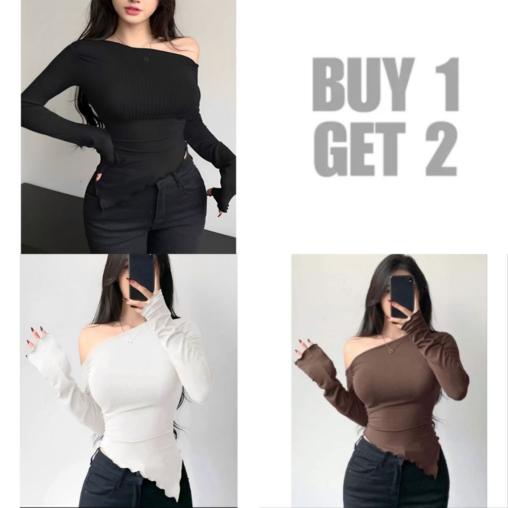 BUY 1 Take 2 And Buy 1 Take 1 Asymmetrical Long Sleeve Bodycon T-Shirt ...