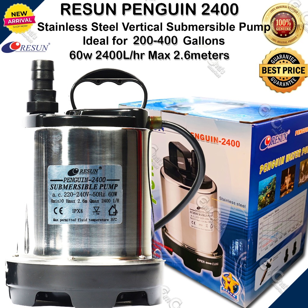 Resun Penguin 2400 60w Vertical Pump for 200-400 Gal(200gl)(300gl ...