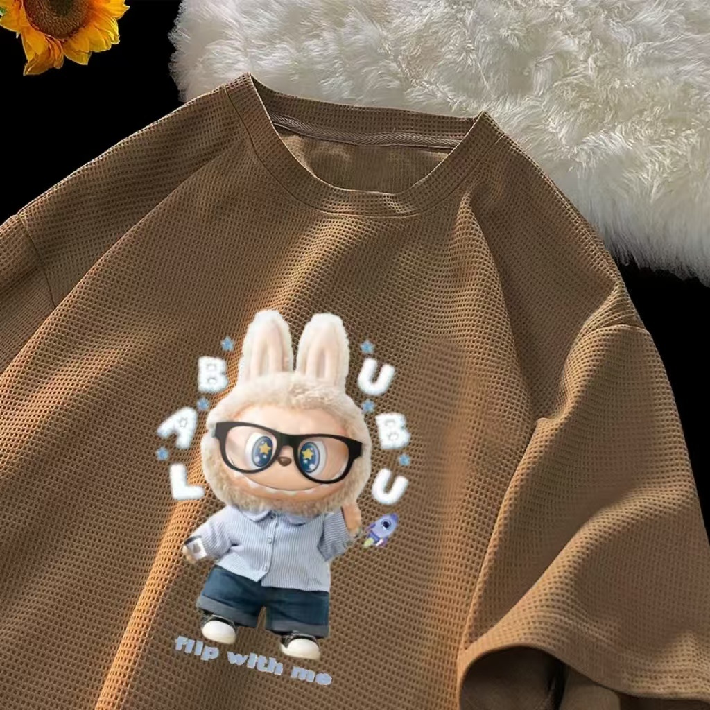 Labubu Unisex Boy Waffle T-shirt top kids summer wear children's ...