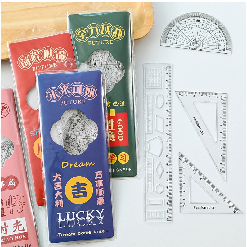 4in1Students draw a ruler, a triangle set, a protractor, a ruler four ...