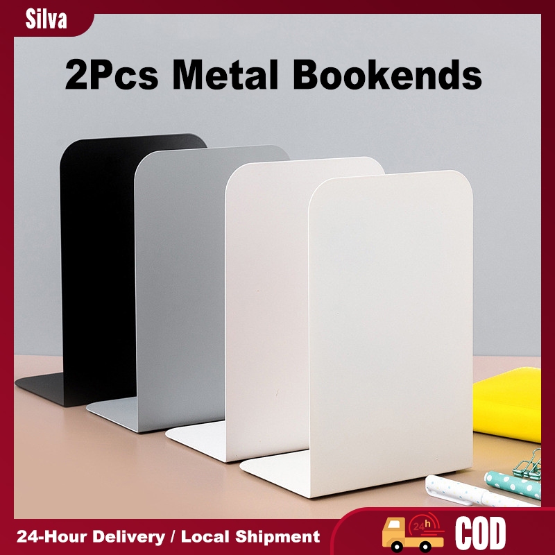 2Pcs Metal Bookends Stand Desktop Bookshelf Student Book Organizer Book ...