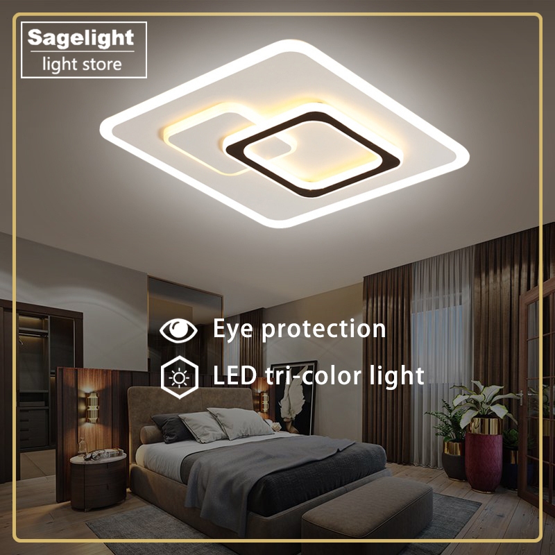 LED Ceiling Light Modern Acrylic Tri-Color Flush Mount Hanging Light ...