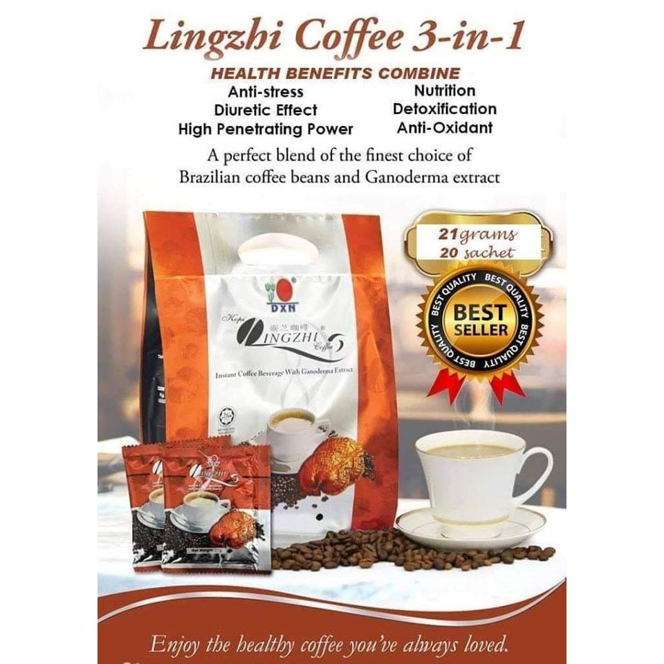 DXN Lingzhi Coffee 3 in 1 INSTANT COFFEE BEVERAGE WITH GANODERMA EXTRACT 120g, 210g, 420g ...