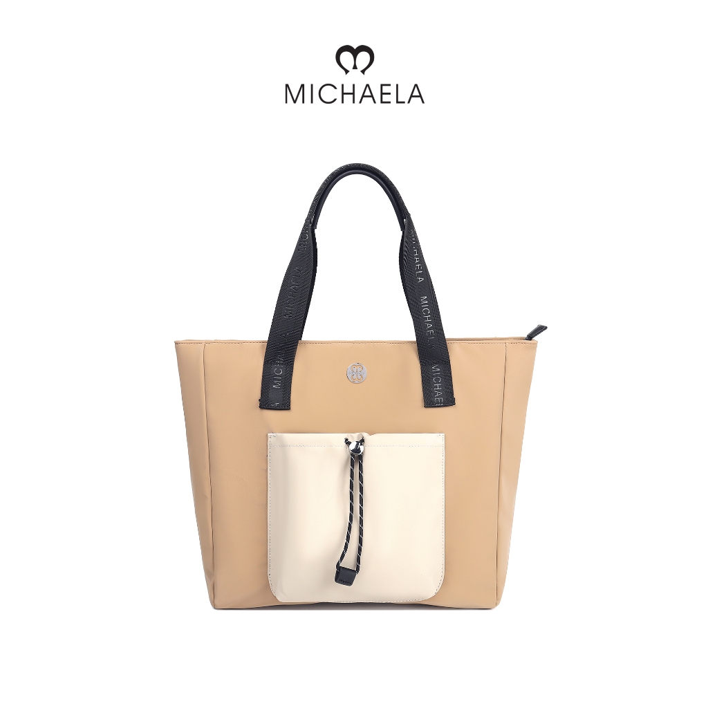 MICHAELA Laptop Cushioned Tote Bag Chic Two Tone Nylon Textured for ...