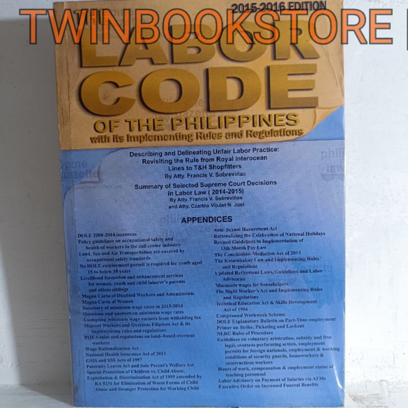LABOR CODE OF THE PHILIPPINES 2015-2016 EDITION | Shopee Philippines