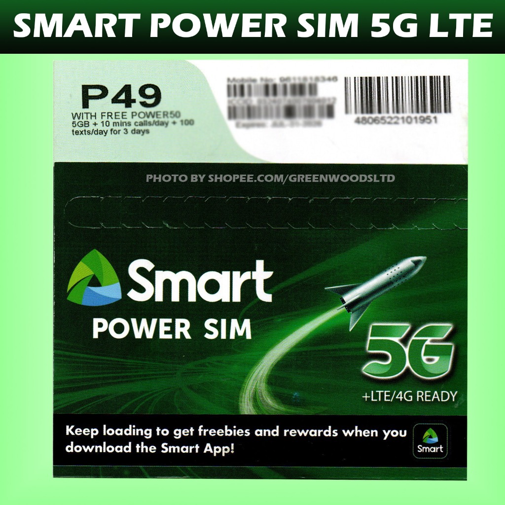 Smart Power Sim 5G LTE 4G Ready with Power50 5gb + 10mins call/day +100 ...