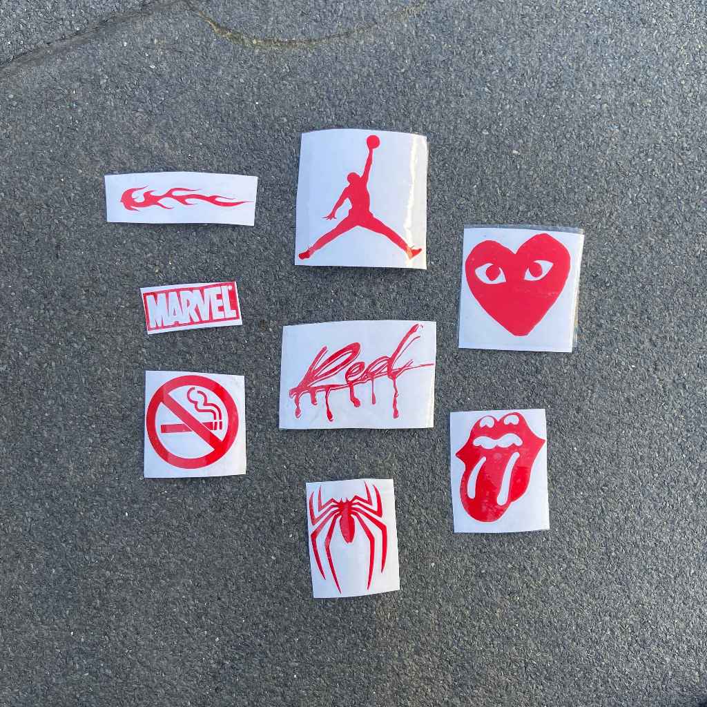 8 PCS CUSTOM CUT-OUT DECALS STICKER PACK/CAR/MOTORCYLE/STICKERS/RED ...
