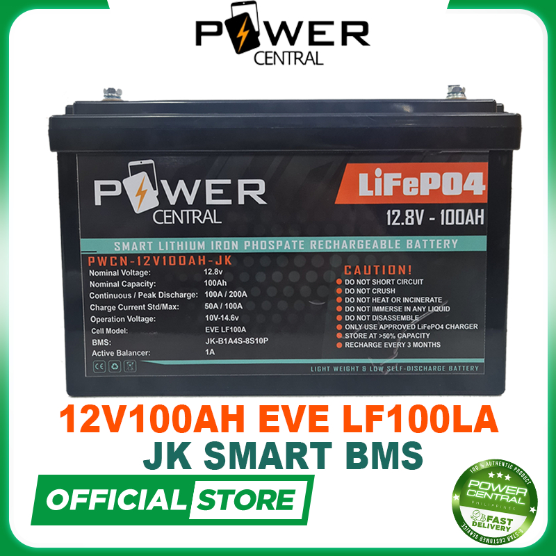 Power Central 12V 24V 100ah Lifepo4 Battery EVE LF100LA JK Smart BMS JBD Grade A 5000 Cycle life ...