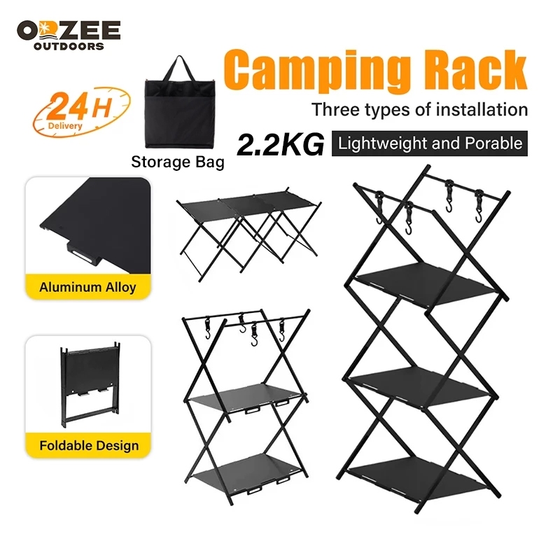 Aluminum Alloy Outdoor 3 Tier Storage Rack | Camping Table rack ...
