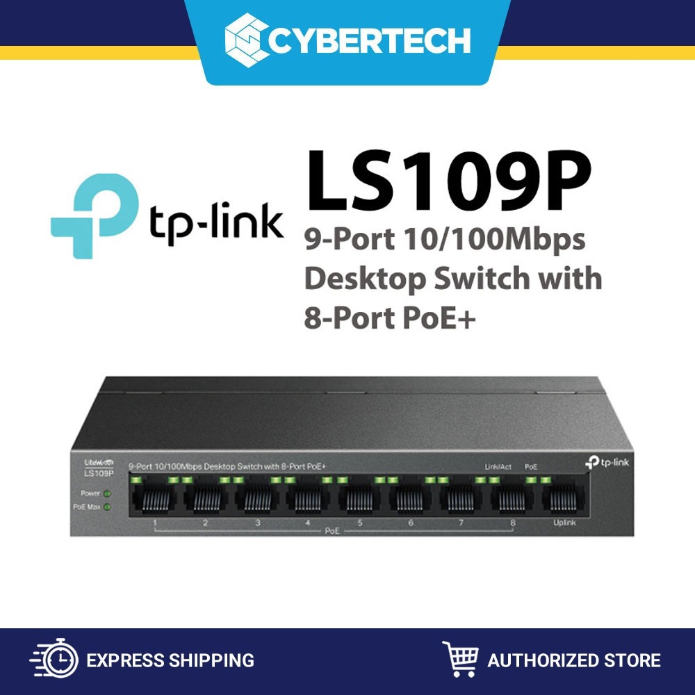 TP-Link LS109P 9-Port 10/100Mbps Desktop Switch with 8-Port PoE+ ...
