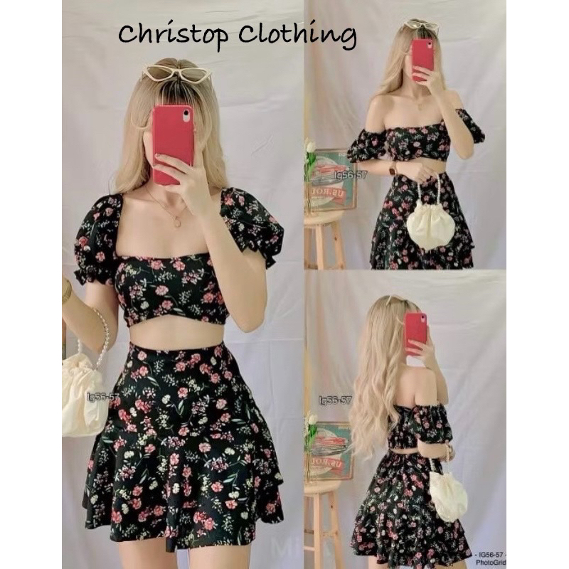 DANAYA FLORAL TERNO TOPS PADDED AND SKIRT COORDINATE | Shopee Philippines