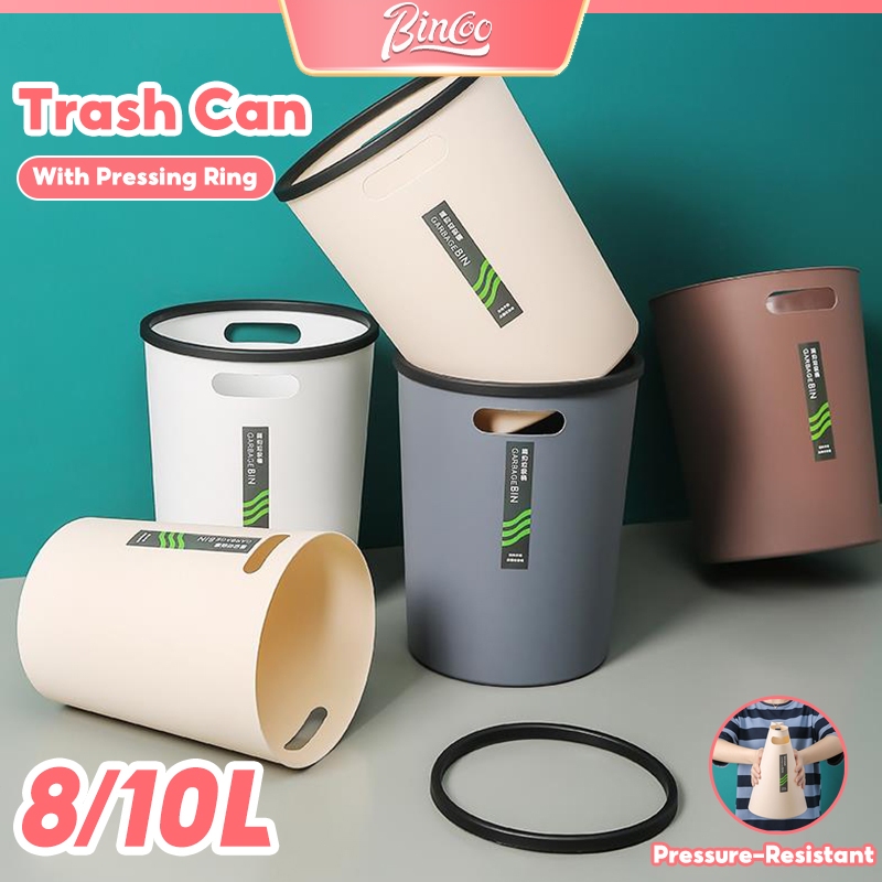 BINCOO 8/10L Trash Can With Press Ring Plastic Trash Bin Open Style ...