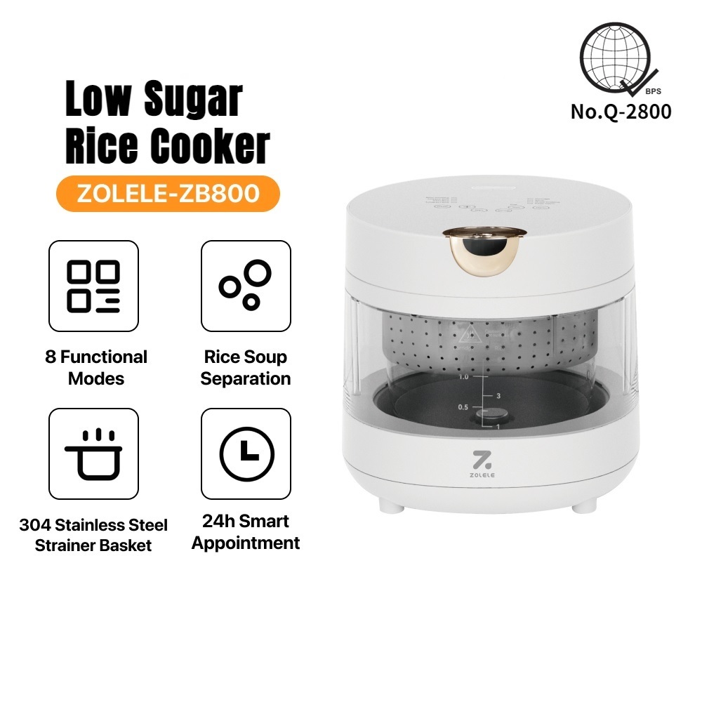 ZOLELE ZB800 Visual Low Sugar Rice Cooker 8 Customized Functions LCD Display 24hrs Preset Timer ...